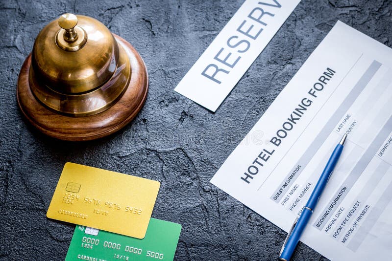 Booking Form for Hotel Room Reservation Stone Background Top View Space ...