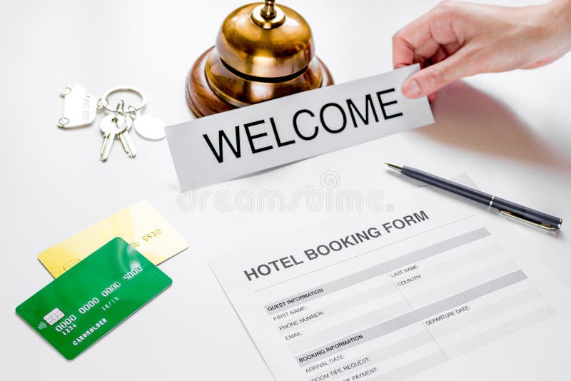 Booking Form for Hotel Room Reservation White Background Top View Space ...