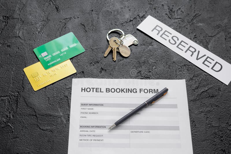 Booking Hotel Room Application Form Dark Desk Background Stock Image ...