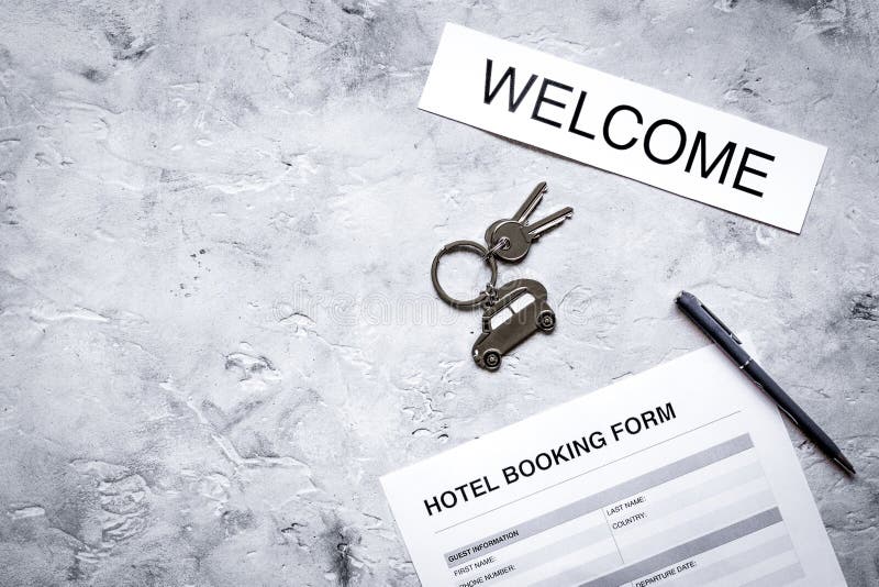Booking Hotel Room Application Form White Desk Background Top View Mock ...