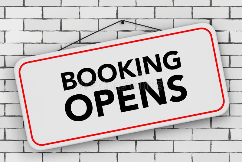 Booking Open Sign Hanging on Rope. 3d Rendering Stock Illustration ...