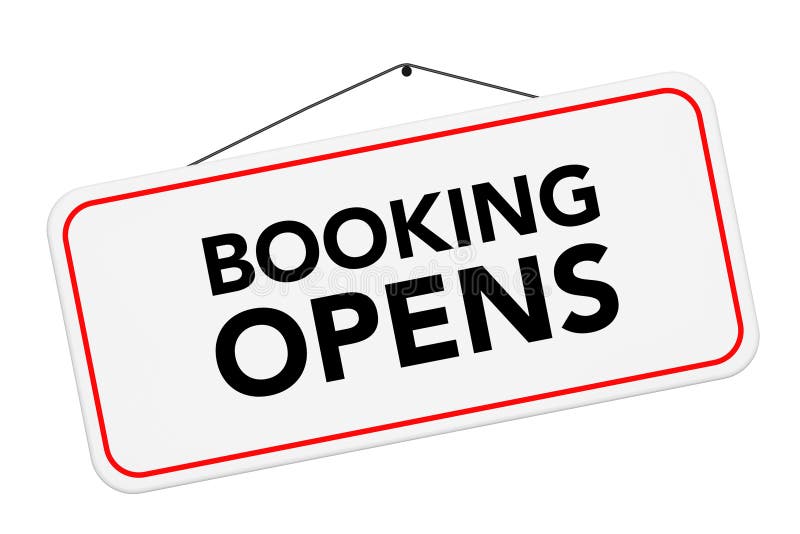 Booking Open Sign Hanging on Rope. 3d Rendering Stock Illustration ...