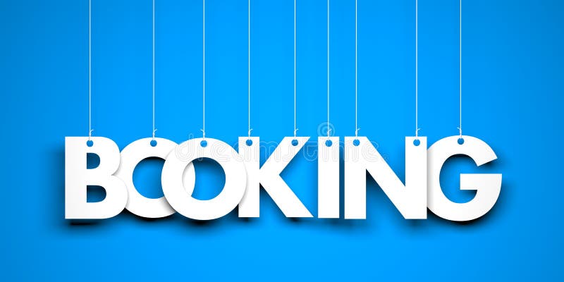 Booking Word Suspended by Ropes on Blue Background Stock Illustration ...