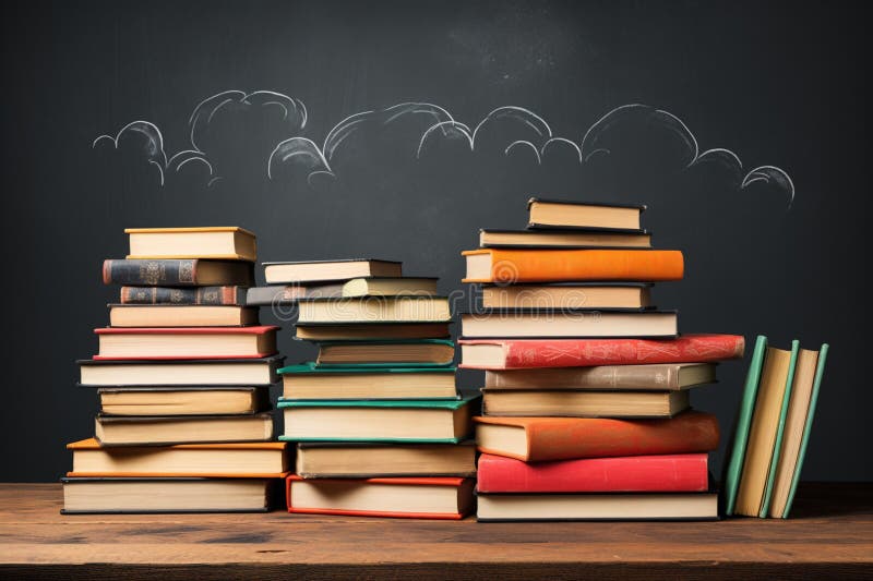 Bookish Canvas a Stack of Books Set Against a Blackboard Stock ...