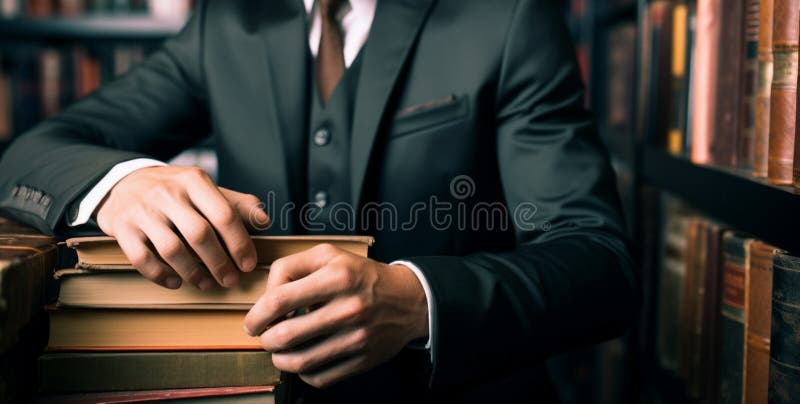 Bookish Choices Businessman or Student with Book in Library Setting ...