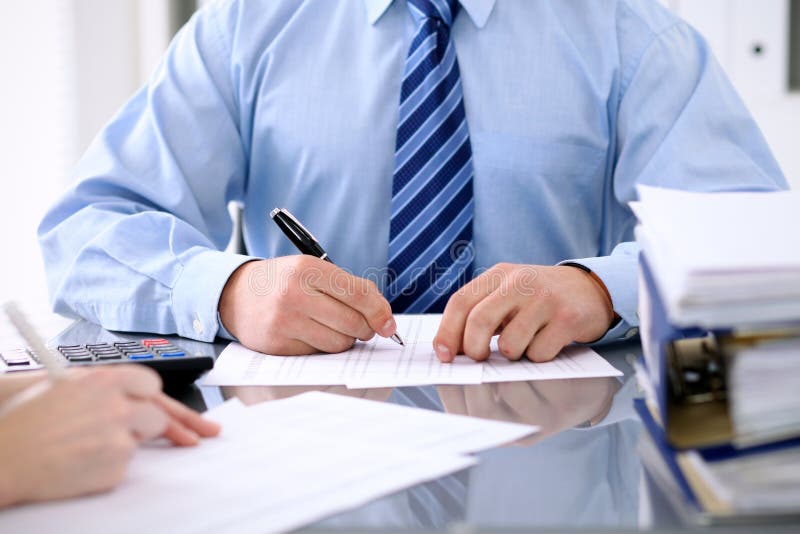 Bookkeepers or Financial Inspector Making Report, Calculating or ...