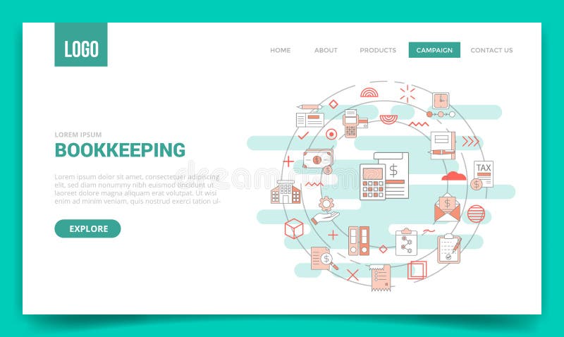 Bookkeeping Concept with Circle Icon for Website Template or Landing ...