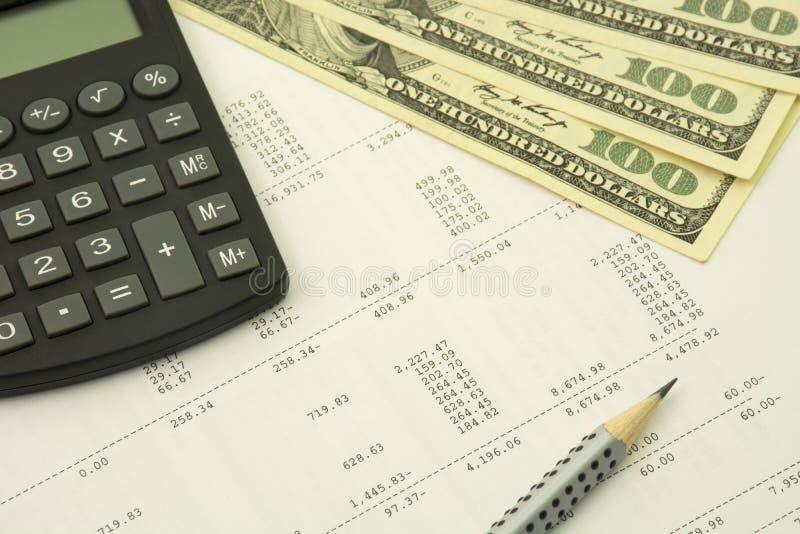 Accounting Concept. Pen and Calculator on a Numbers Background Stock ...