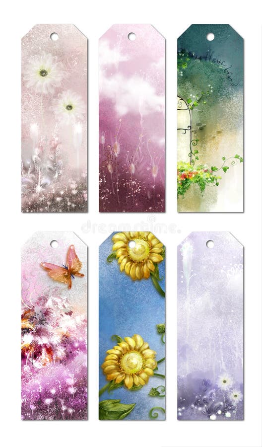Whimsical Floral Bookmarks and Gift Tags Collection Stock Illustration ...
