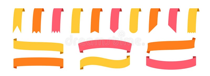 Bookmarks and Ribbon Banners Set. Yellow, Orange and Red Note and Mark ...