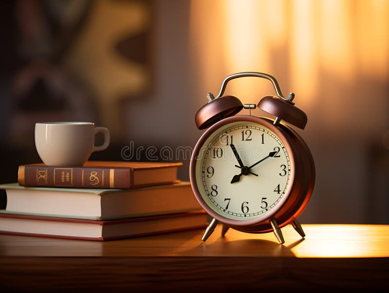 Books and Alarm Clock on the Table, Ai Generative Stock Illustration ...