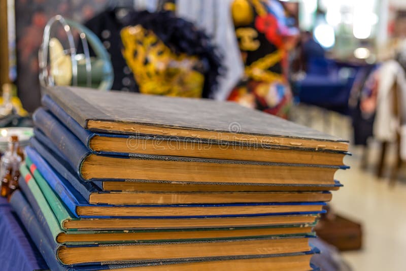 Books in antiques fair stock photo. Image of europe - 177660148