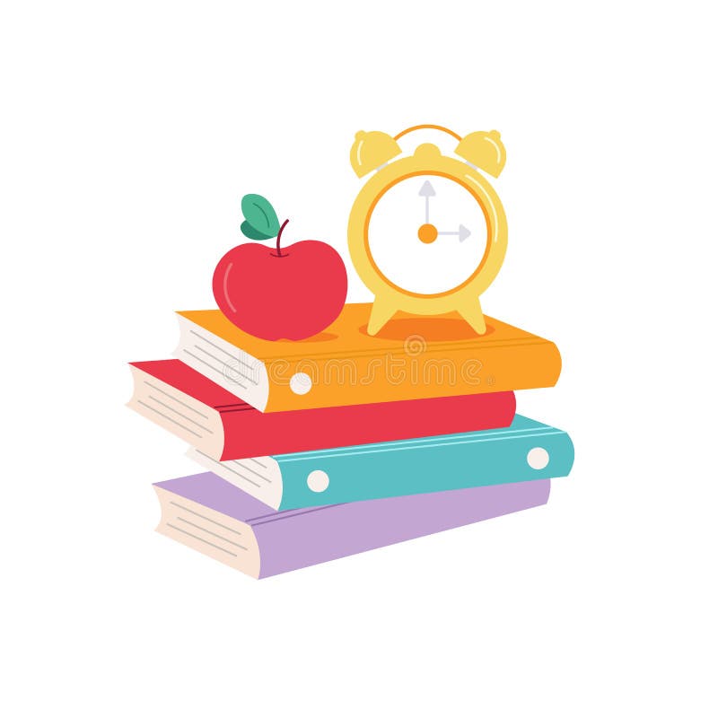 Books, Apple, Alarm Clock. School Design. Vector Illustration on White ...