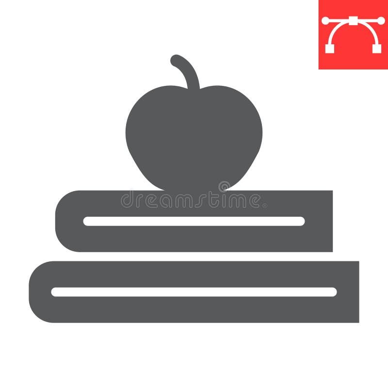 Books with Apple Glyph Icon, School and Education, Apple and Book Sign ...