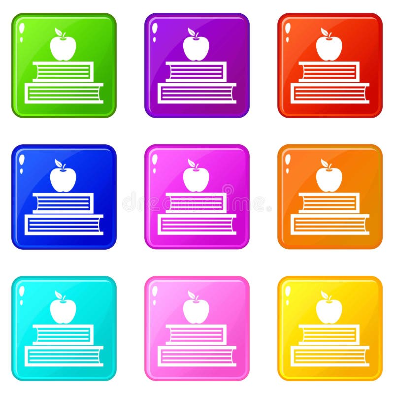 Books and Apple Icons 9 Set Stock Vector - Illustration of read, page ...