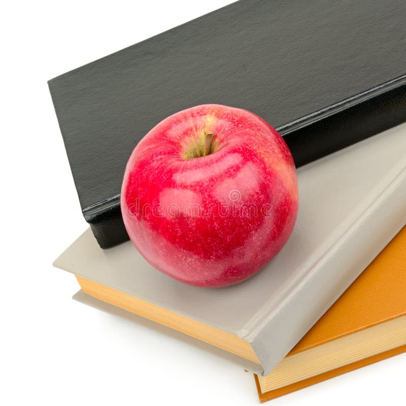 Books Tower with Apple Isolated on White Stock Photo - Image of ...