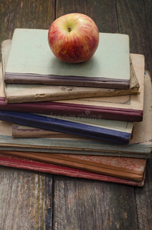 Apple and old books stock image. Image of school, wood - 37263207