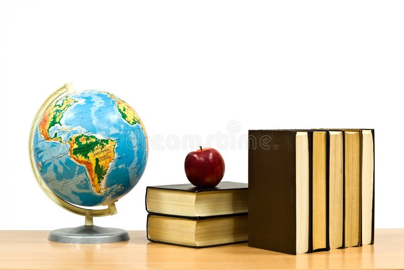 Books and apple on a table stock photo. Image of education - 8703396