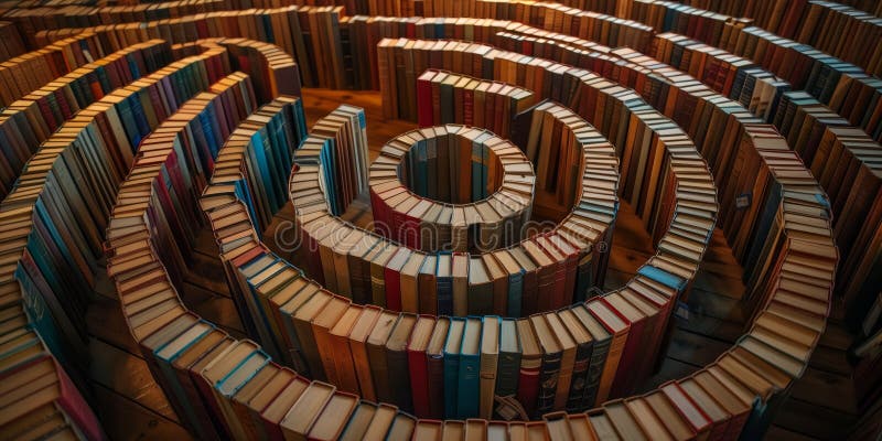 Books Arranged in a Circular Maze Pattern, Creating a Unique Artistic ...