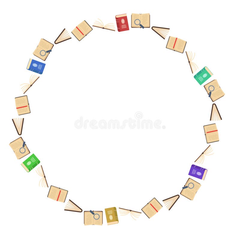 Books Art Drawn Study School Round Frame Stock Vector - Illustration of ...
