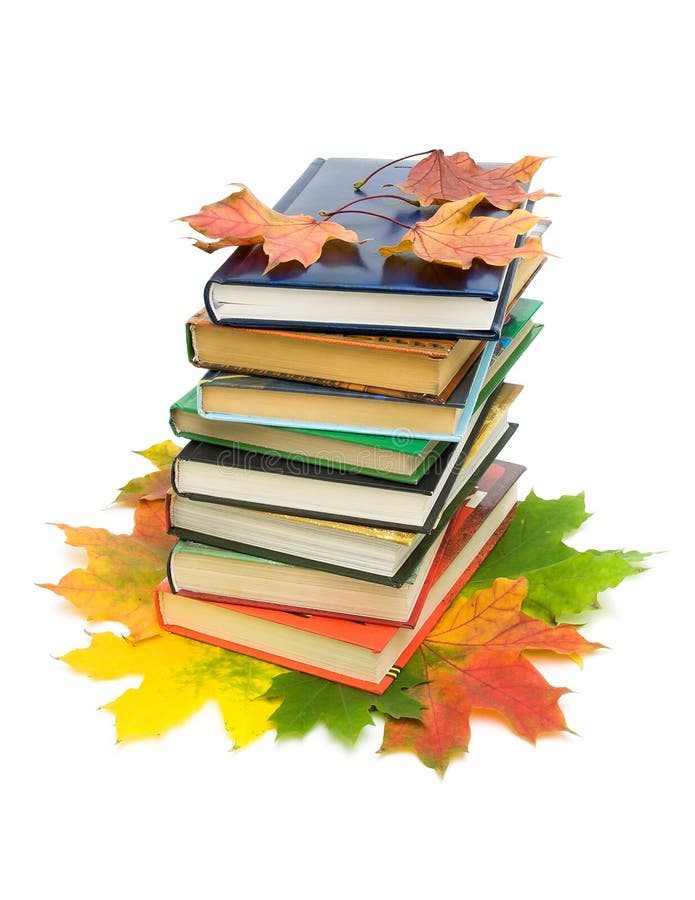 Books and Autumn Leaves on a White Background Stock Photo - Image of ...