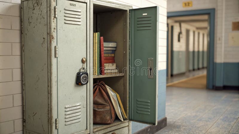 Books and Bags in Vintage School Locker Stock Image - Image of ...