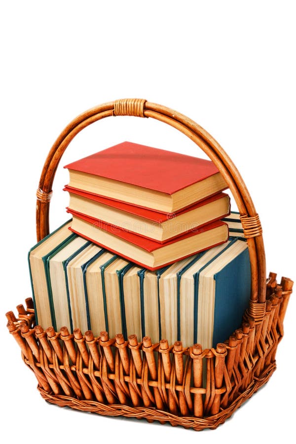 Books in a Basket on the Isolated White Background Stock Image - Image ...