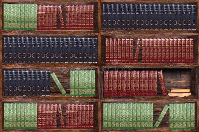 Books on the Bookshelves in the Library. Dark Wood Bookcase Stock Image ...