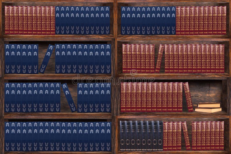 Books on the Bookshelves in the Library. Dark Wood Bookcase Stock Image ...