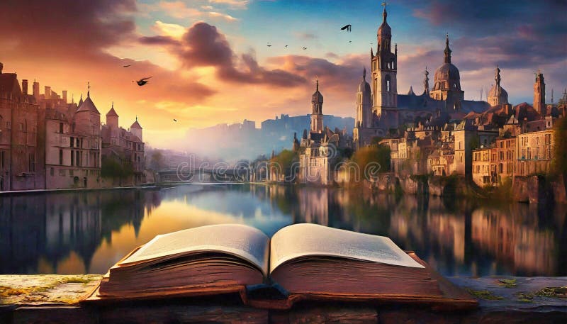 Books with a Castle Background Stock Illustration - Illustration of ...