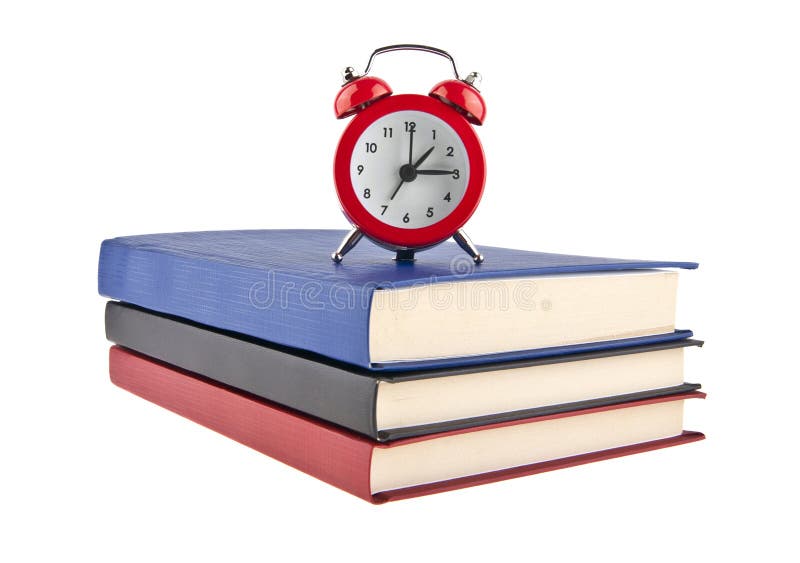 Books and clock stock photo. Image of expertise, stack - 199462908