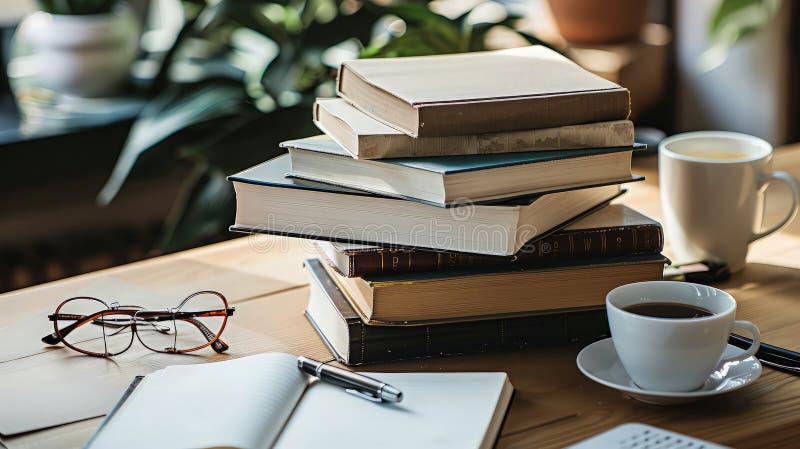 Books, Coffee, and a Notebook: a Cozy Reading Corner Stock Image ...