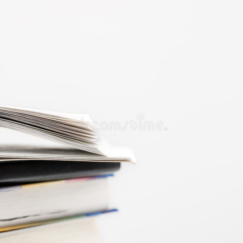 Books Collection in Pile and One of Them Open on Top. Education Concept ...