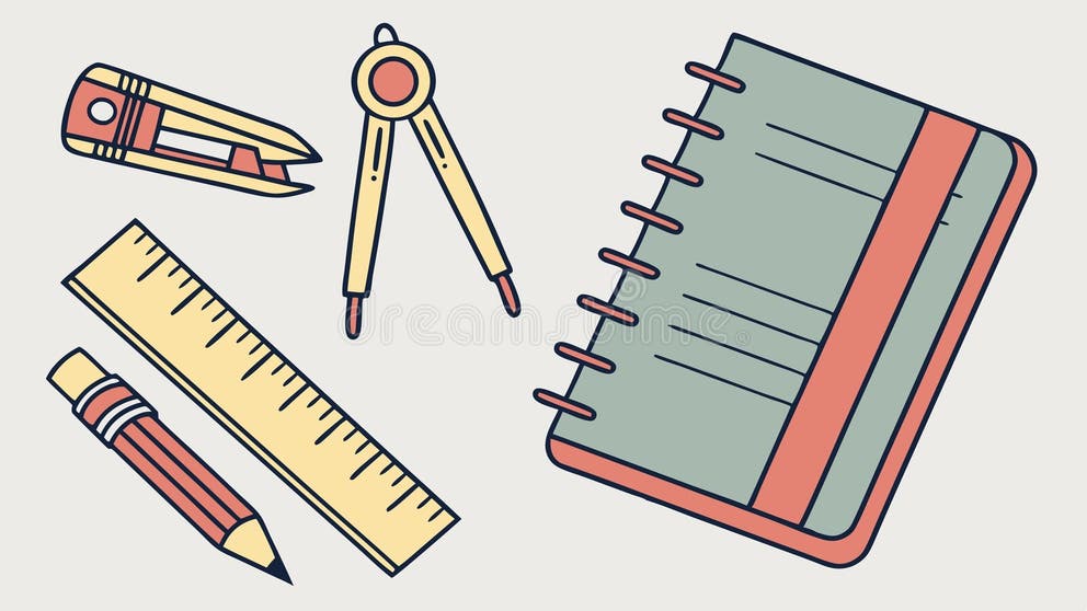 Books, Compass, Ruler, and Pens, Geometry and Academic Tools, Vector ...