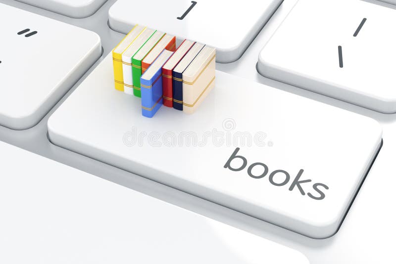 Books on the Computer Keyboard. Education Concept Stock Illustration ...