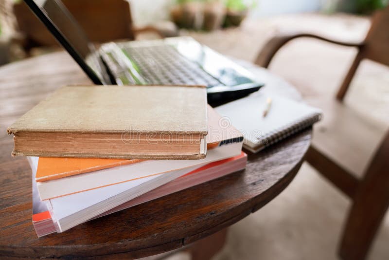 Books and Computer, Working at Home Stock Image - Image of communicate ...