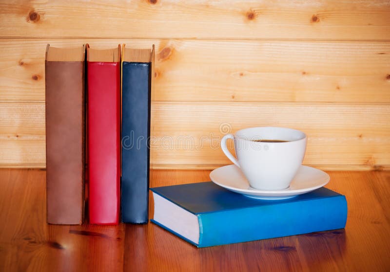 Books And Cup Of Coffee On Wooden Table Stock Photo - Image of school ...