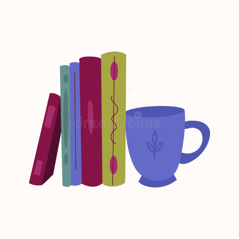 Books and Cup of Tea Isolated Vector Illustration. Hand Drawn Cozy ...