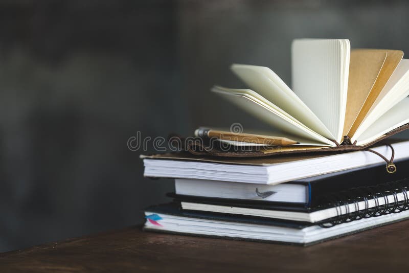 Books and Diaries on Dark Grey with Copy Space Stock Photo - Image of ...
