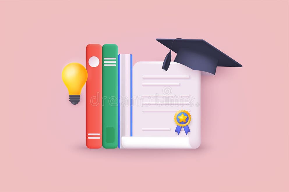 Books and Diploma Education Concept. 3D Web Vector Illustrations Stock ...
