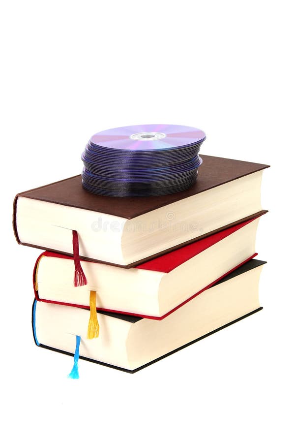 Pile of Books, Open Book, and DVD Disk Stock Image - Image of mpeg ...