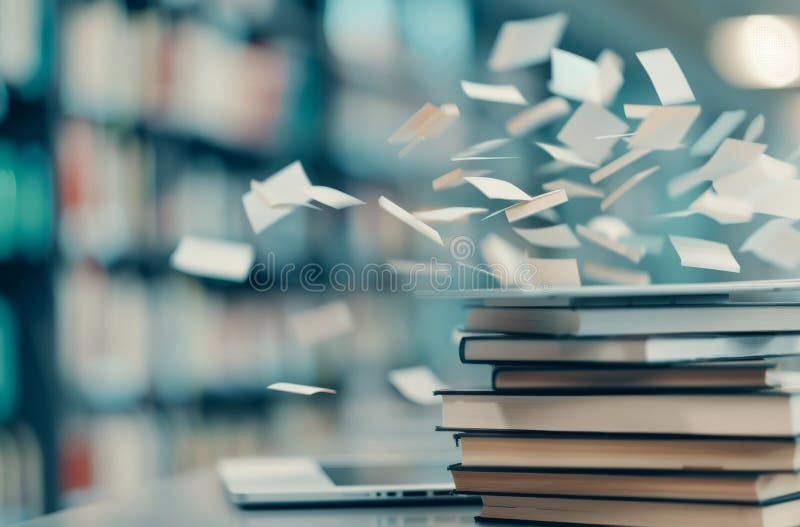 Books Falling from a Stack in a Library during Daylight Stock Image ...