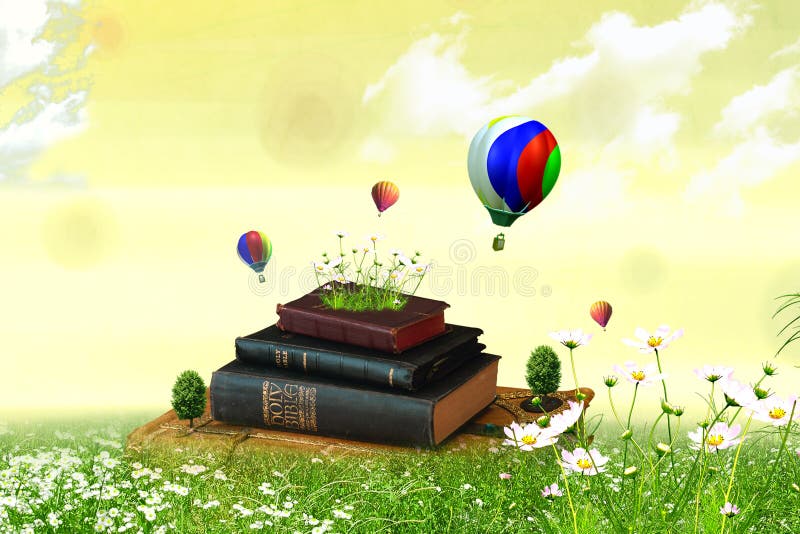 Books on the field stock illustration. Illustration of tree - 13248915