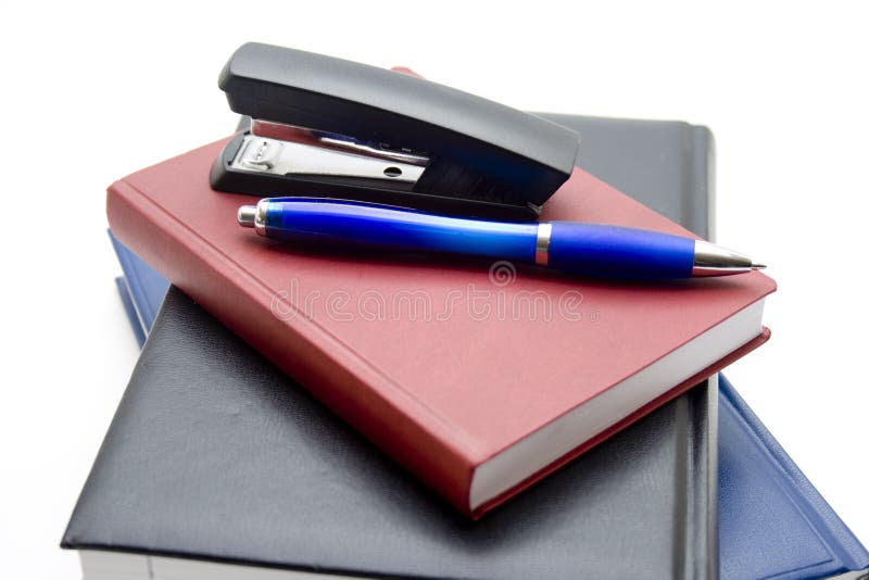 Books with File and Ballpoint Pen Stock Photo - Image of writer ...
