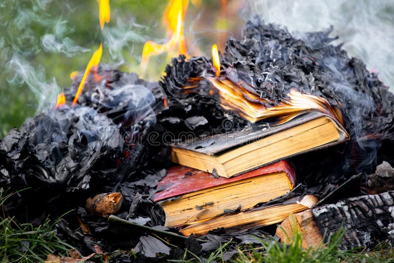 Books on Fire, Burning Books As an Illustration of Ignorance Stock ...