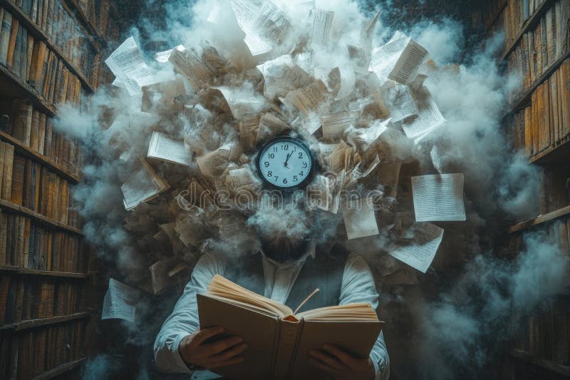 Books Flying Library Surreal Scene Knowledge Explosion Indoor Time ...