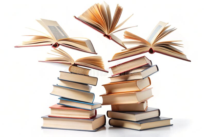Books Flying Over Stack on White Background Stock Illustration ...