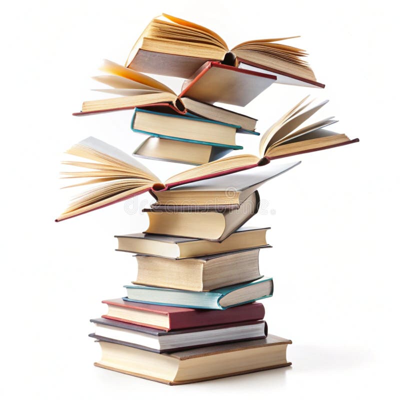 Books Flying Over Stack on White Background Stock Illustration ...