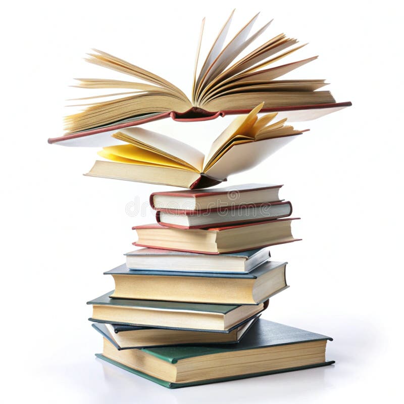 Books Flying Over Stack on White Background Stock Illustration ...