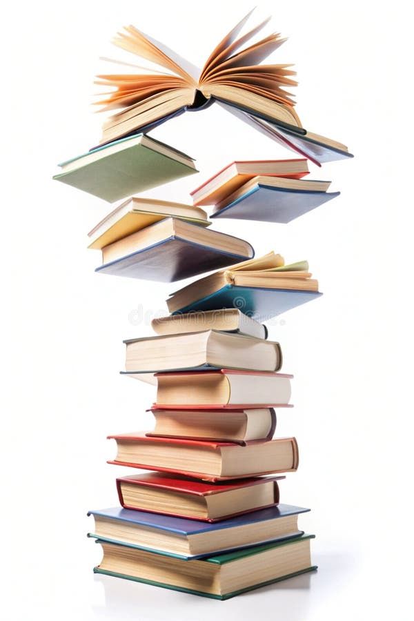 Books Flying Over Stack on White Background Stock Illustration ...